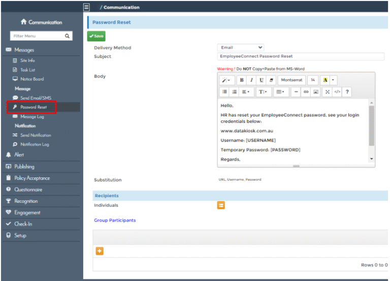 How To Send Password Reset - EmployeeConnect Knowledge Base